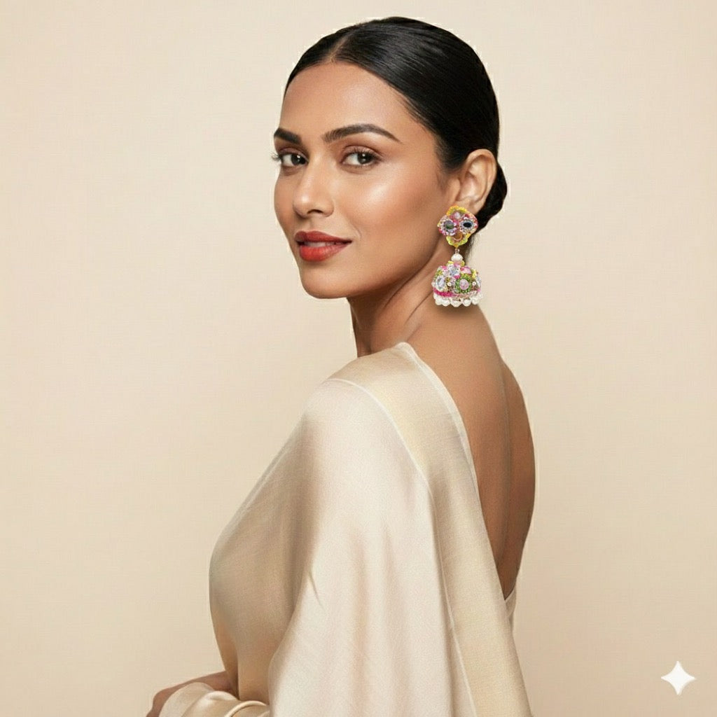 Mirror Work Jhumka Earrings & Maang Tika Set | Multicolored – The Glam ...